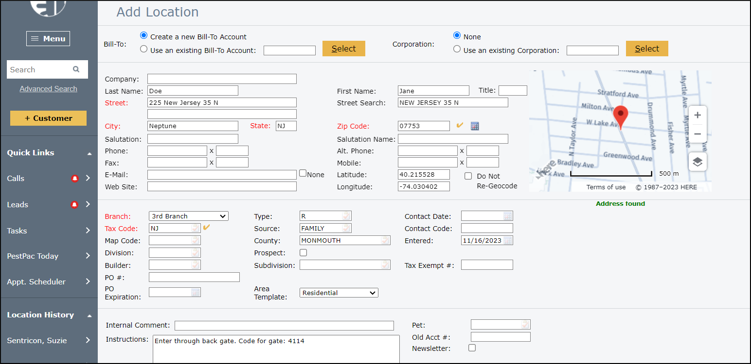 Adding Customers to PestPac: Locations and Bill-To's