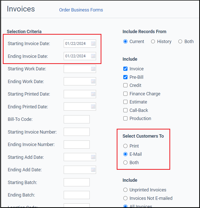 Printing / Emailing Invoices