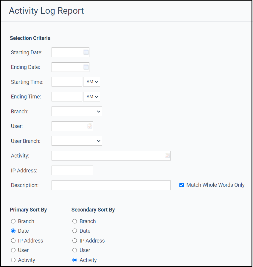 Activity Log Report