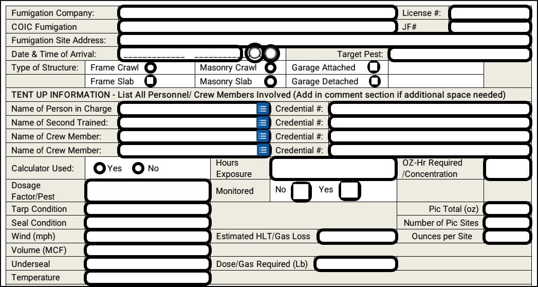 Regulatory Form Florida Fumigation Log Field Mapping