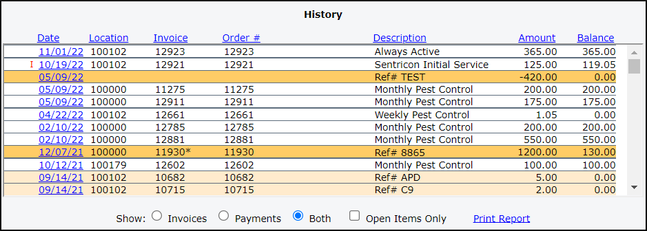 Account History in PestPac