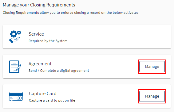 Sales Center: Closing Requirements