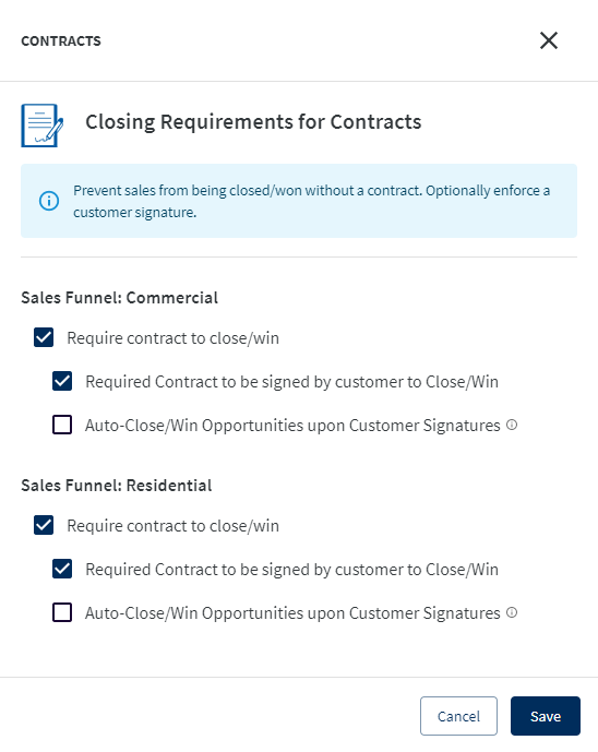 Sales Center: Closing Requirements