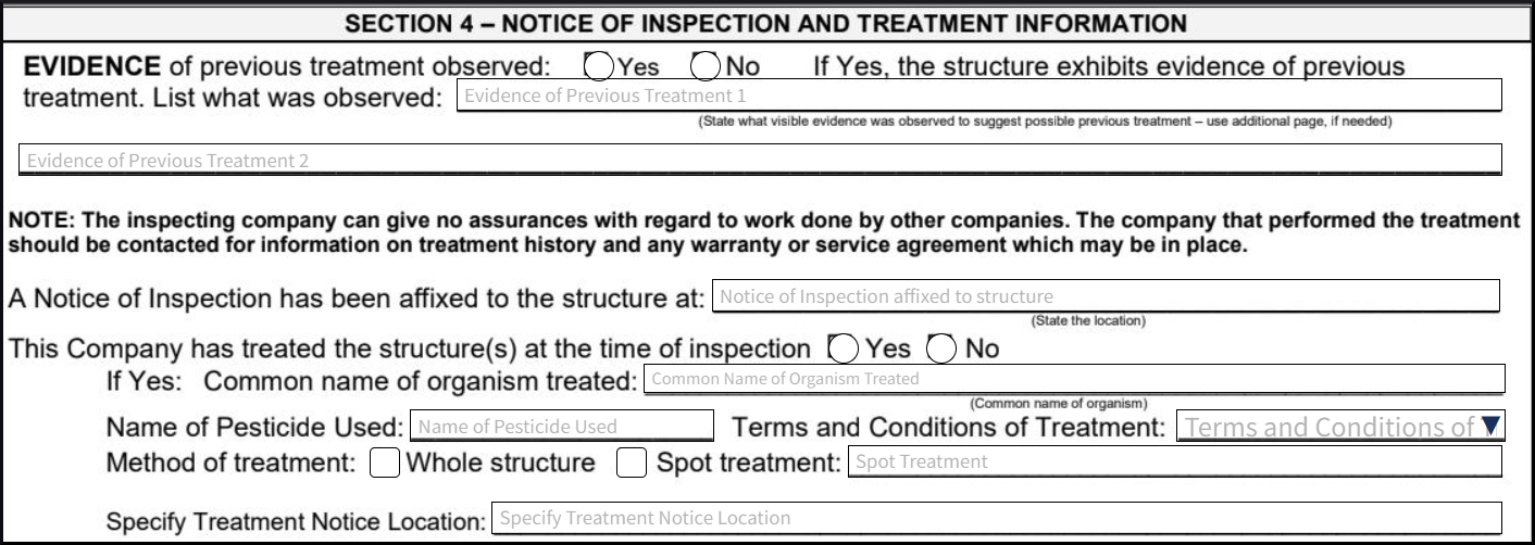 Regulatory Form Florida Wood Destroying Organisms Report Field Mapping