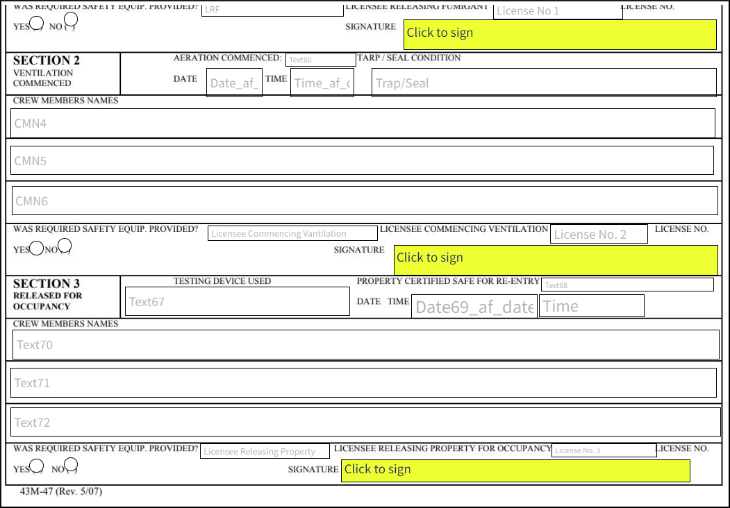 Regulatory Form California Structural Fumigation Log Field Mapping