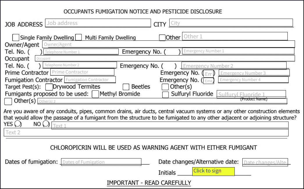 Regulatory Form California Fumigation Notice Field Mapping