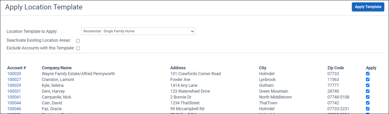 Location Templates: Applying to Multiple Existing Accounts