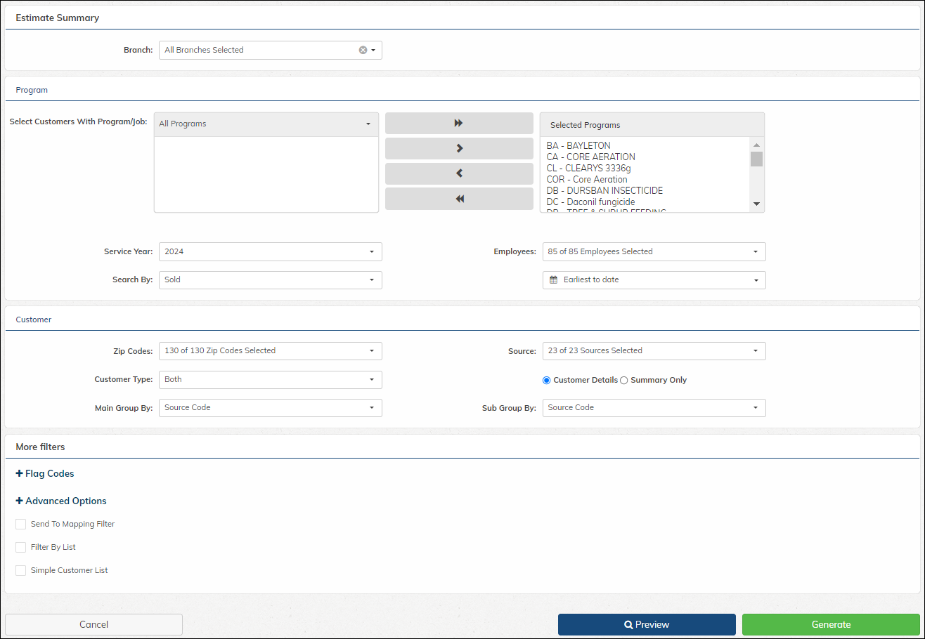 SA5 - Estimate Summary Report
