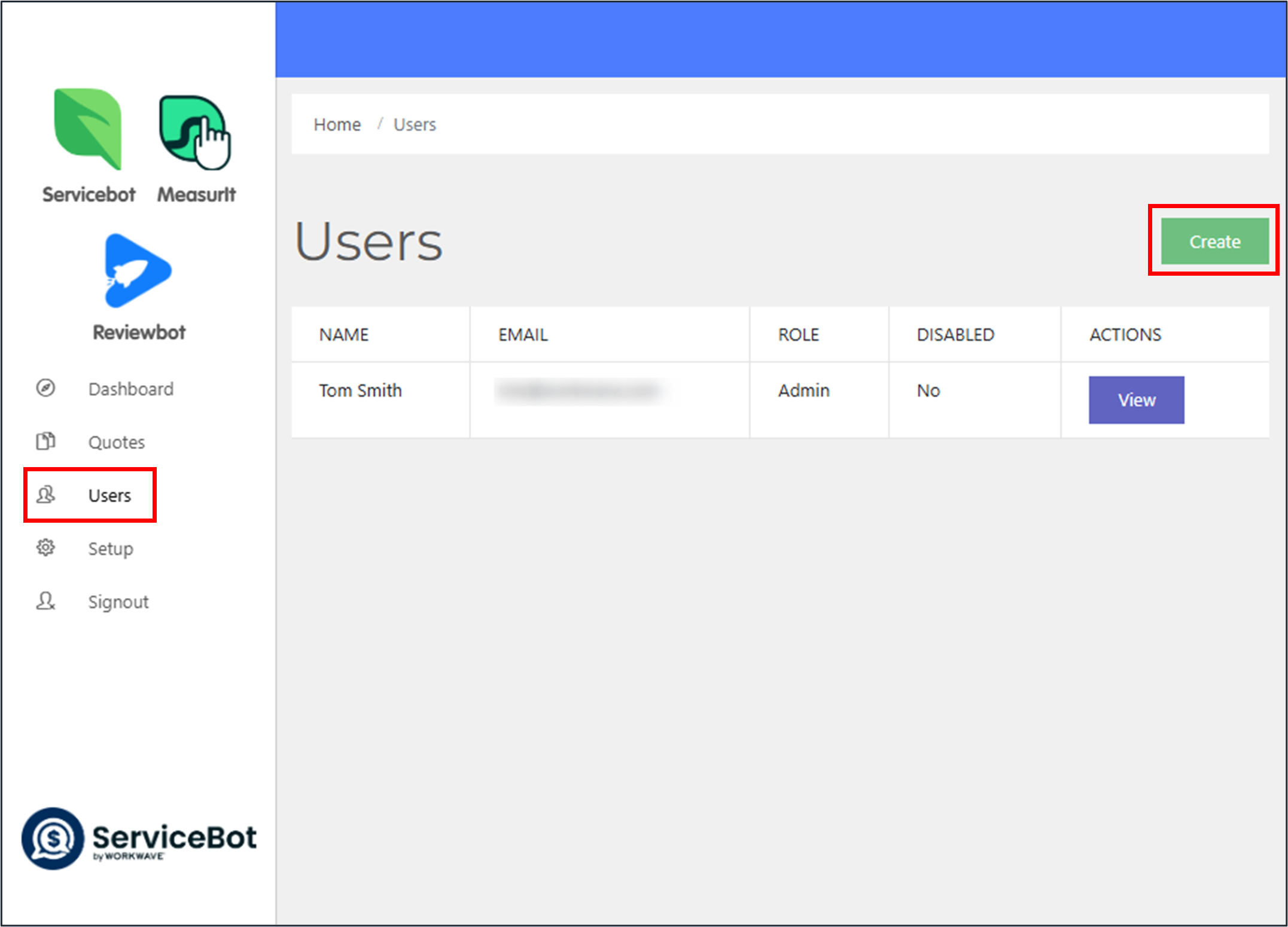 ServiceBot Dashboard: User Panel