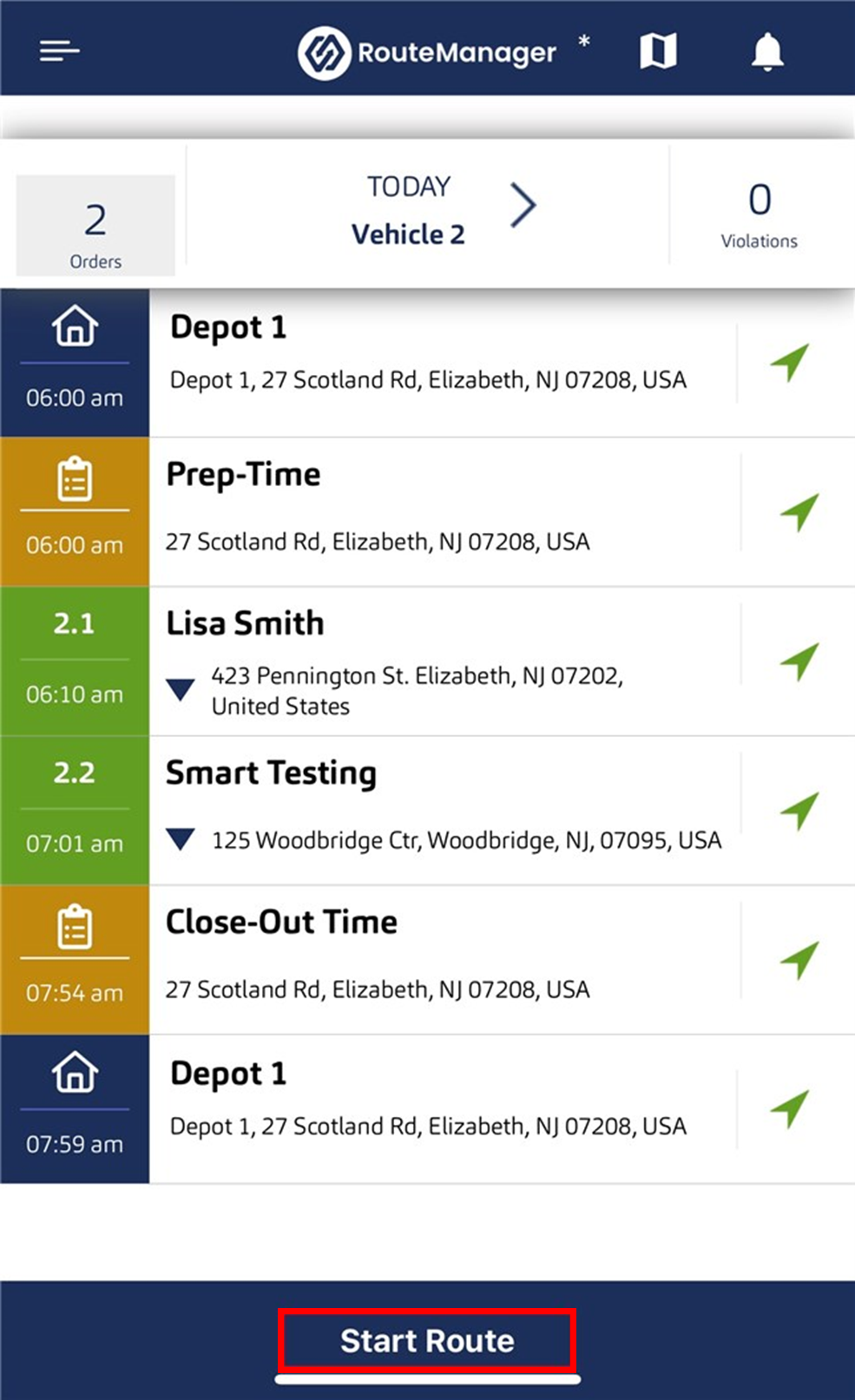 Start/End Route Events