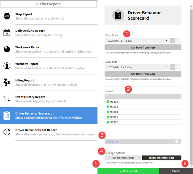 Driver Behavior Scorecard Report