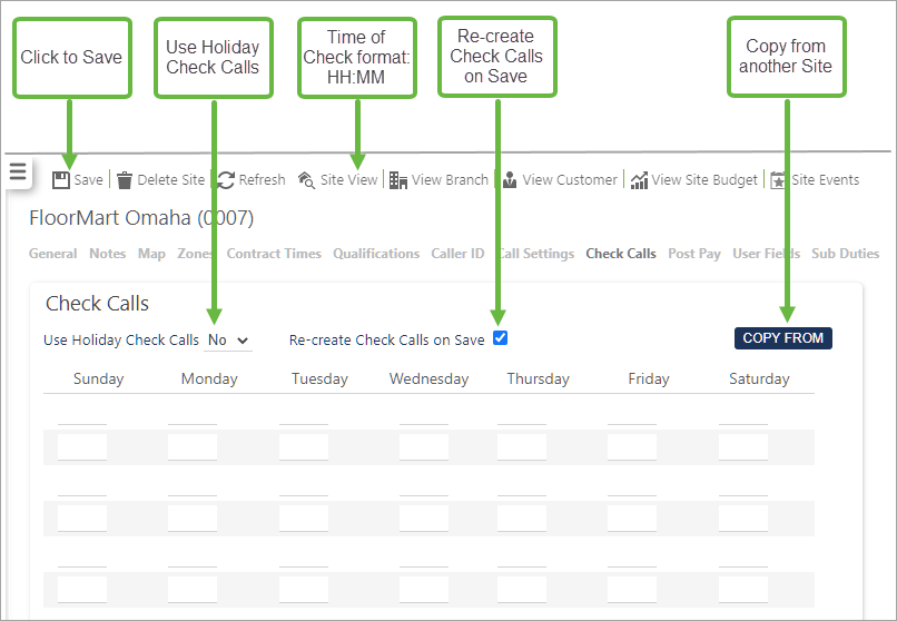 TBWW: Setup - Sites - Check Calls
