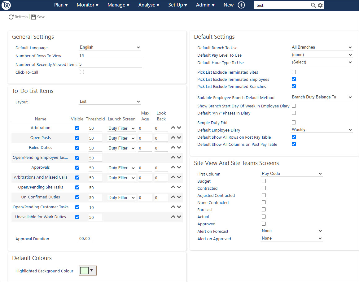 Tg: Configuring Timegate+ Software View