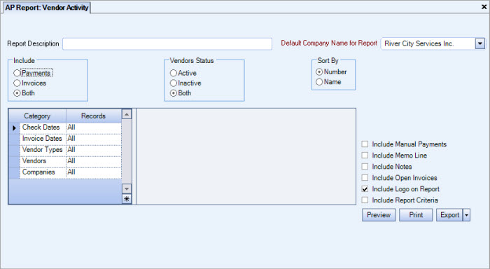 WT: AP Vendor Activity Report