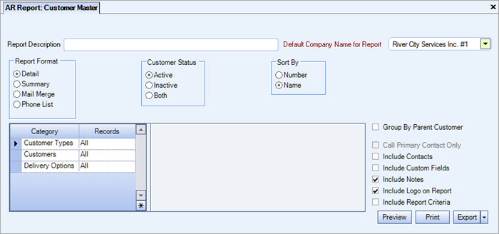 WT: AR Customer Master Report