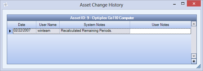 WT: FA - Asset Change History