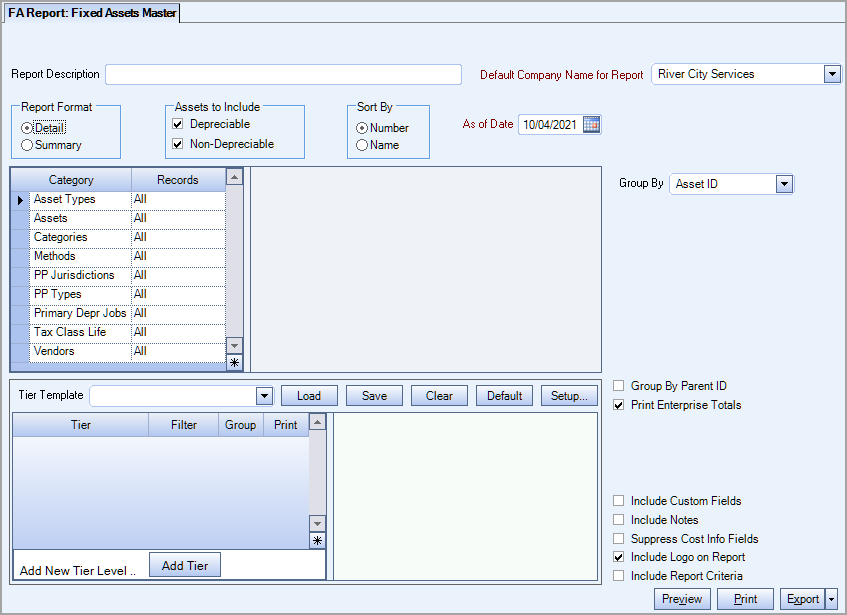 WT: Fixed Assets Master Report