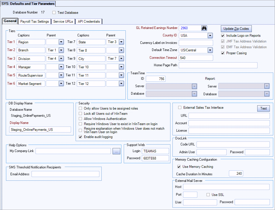 WT: System Defaults and Tier Parameters
