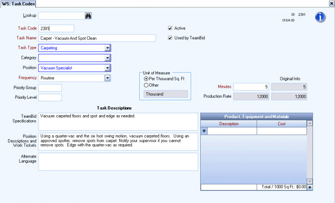 WT: Work Scheduling - Task Codes