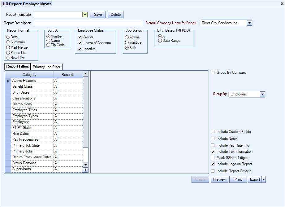 WT: Employee Master Report