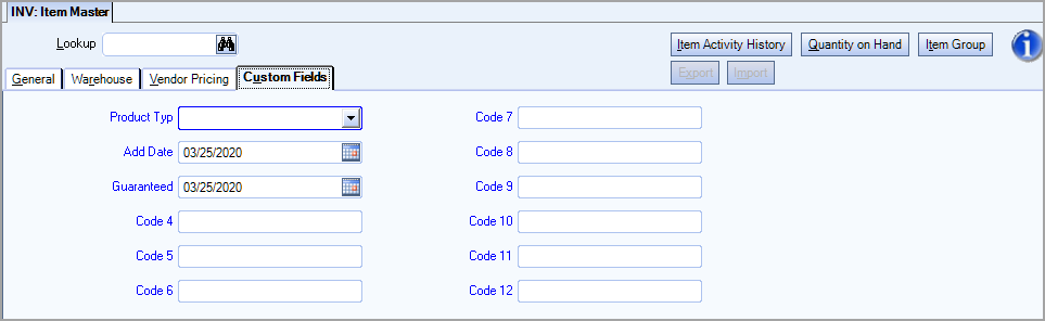 WT: Item Master File