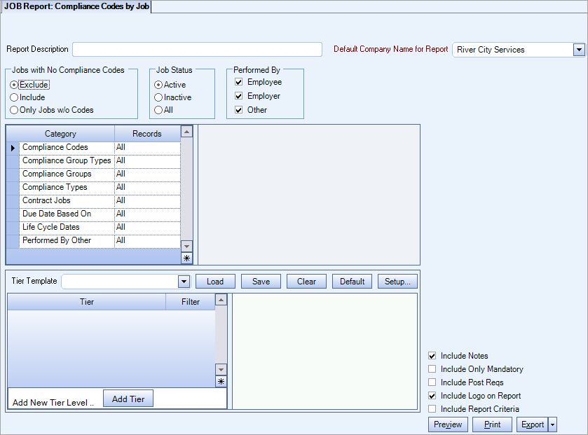 WT: JOB: Compliance Codes by Job Report