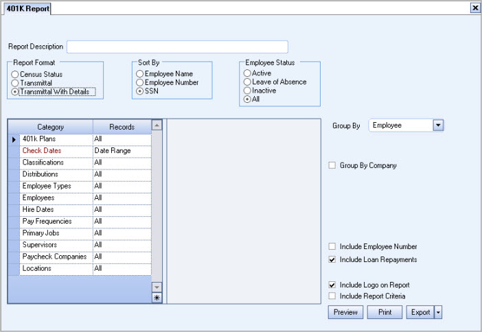WT: PAY: 401K Report