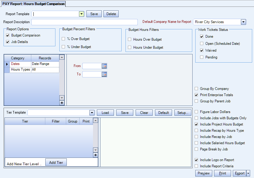 WT: Payroll Report: Hours Budget Comparison