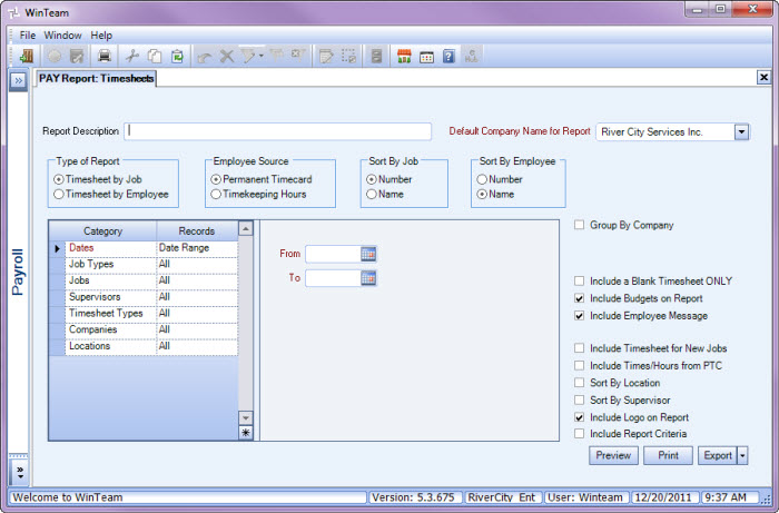 WT: Timesheets Payroll Report