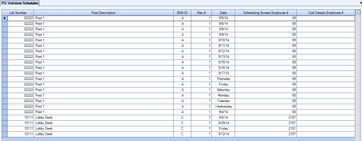 WT: PS Validate Schedules