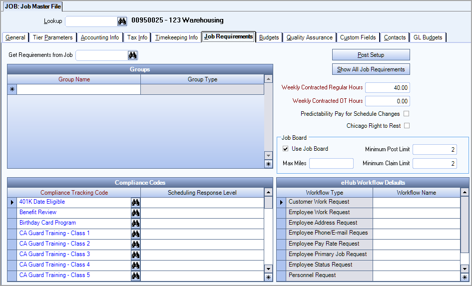 WT: JOB: Job Master File – Job Requirements