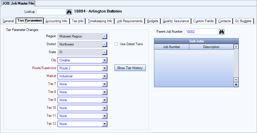 WT: JOB: Job Master File – Tier Parameters