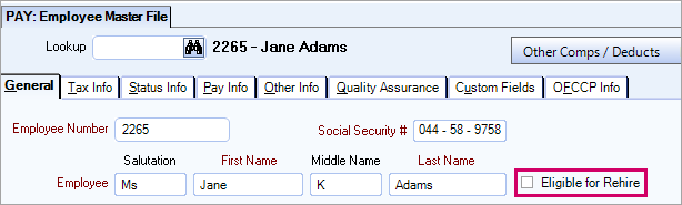 WT: Employee Master File: General Tab
