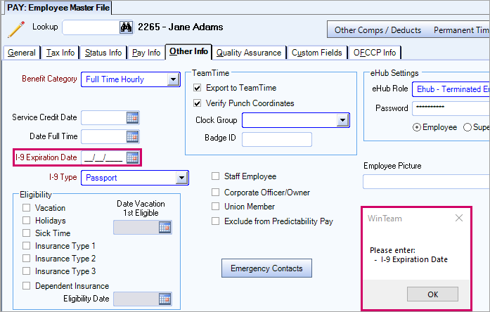 WT: Employee Master File: General Tab