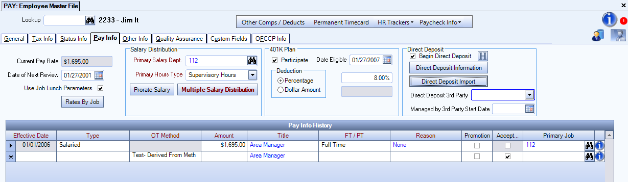 WT: Employee Master File: Pay Info