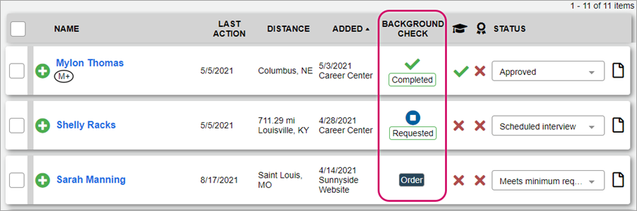 Hire: Background Check Statuses
