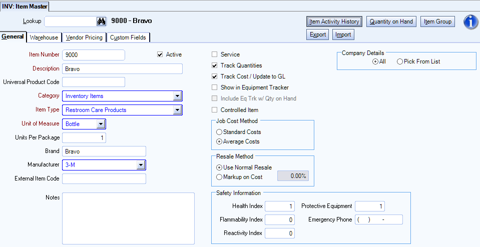 WT: Item Master File
