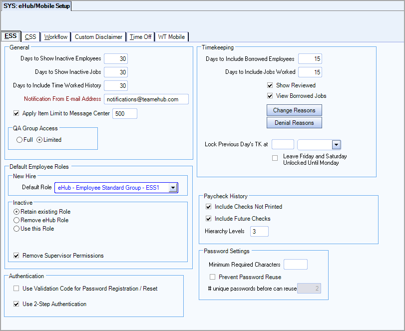 WT: eHub/Mobile Setup - ESS Tab
