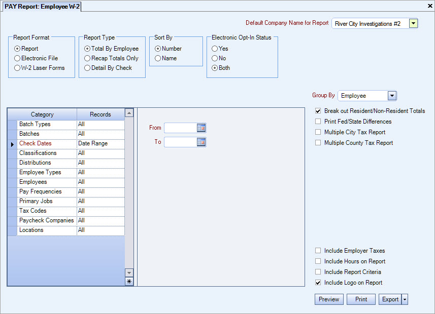 WT: PAY: Employee W-2/T4 Report