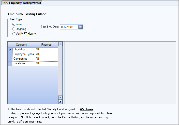 WT: Eligibility Testing Wizard