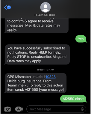 WT: SMS for TeamTime Action Items